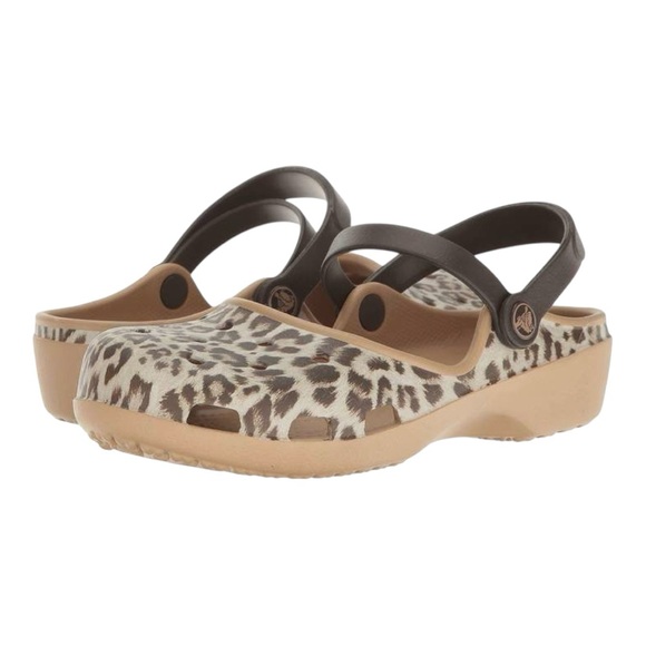 CROCS | Shoes | Crocs Karin Graphic Brown And Tan Leopard Print Clogs ...